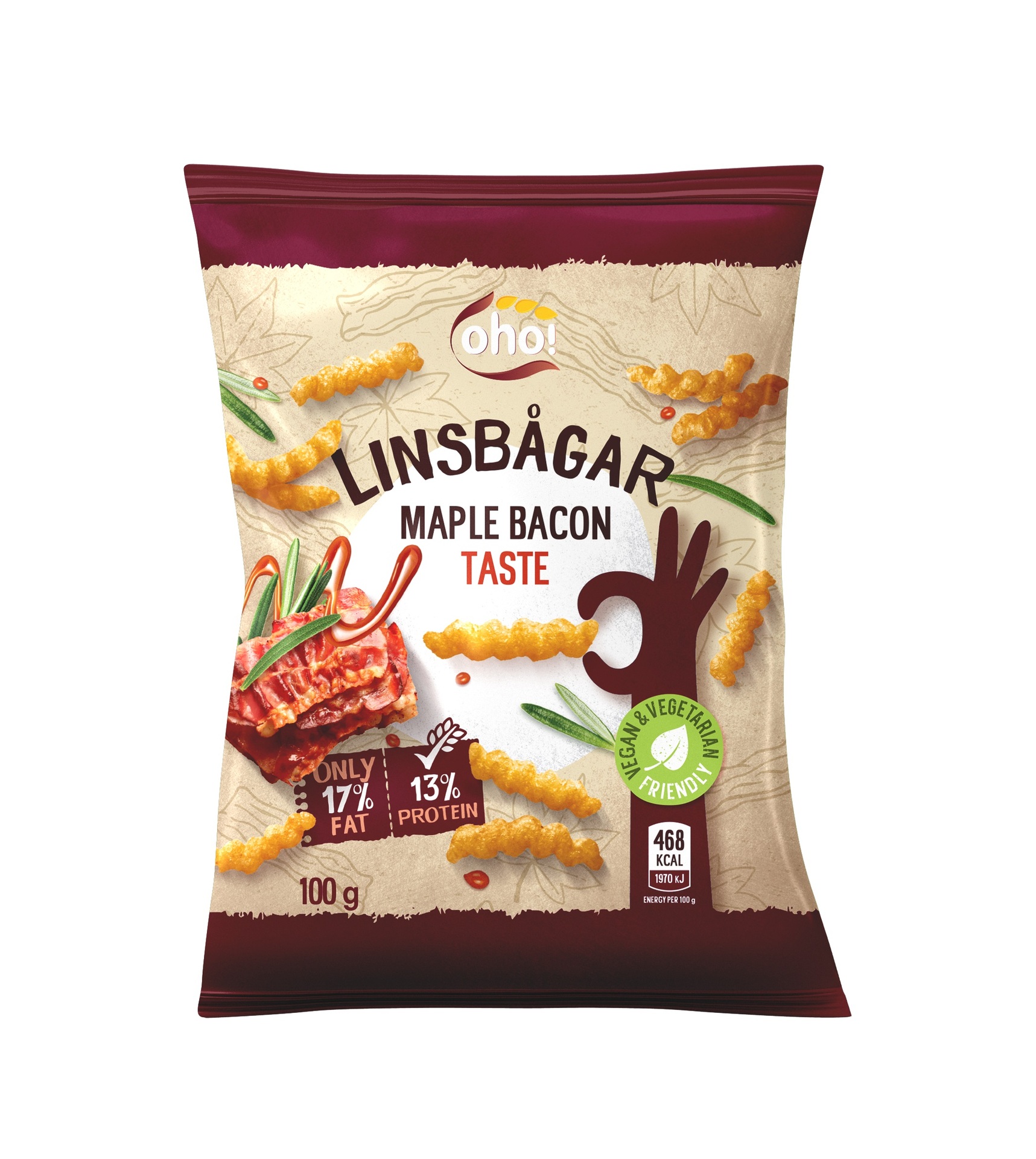 OHO! Linsesnacks Maple Bacon 100g - Smakfull snack | Vita.no