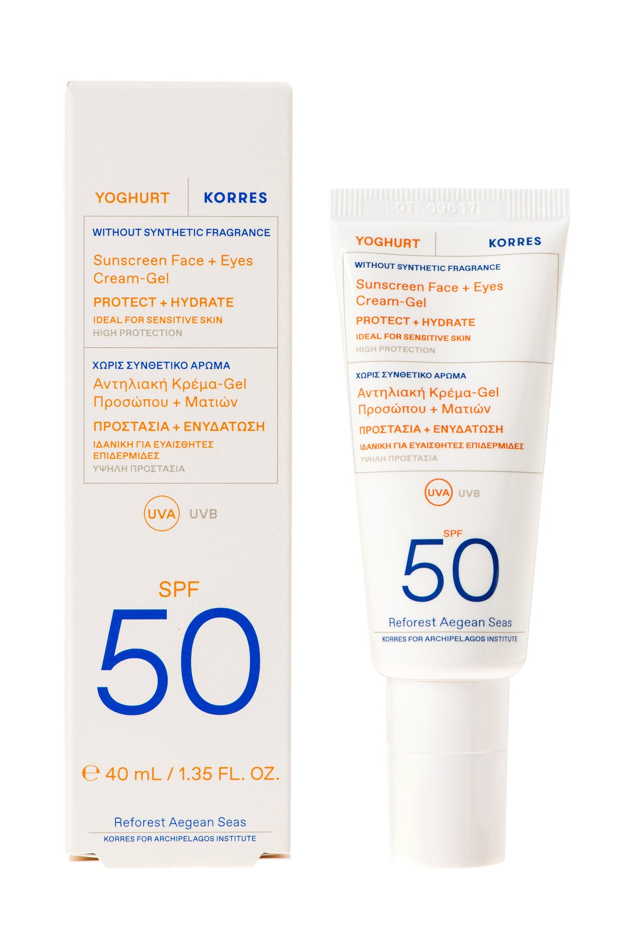 Korres Yoghurt Sunscreen Face & Eyes Cream-gel SPF50 40ml | Vita.no