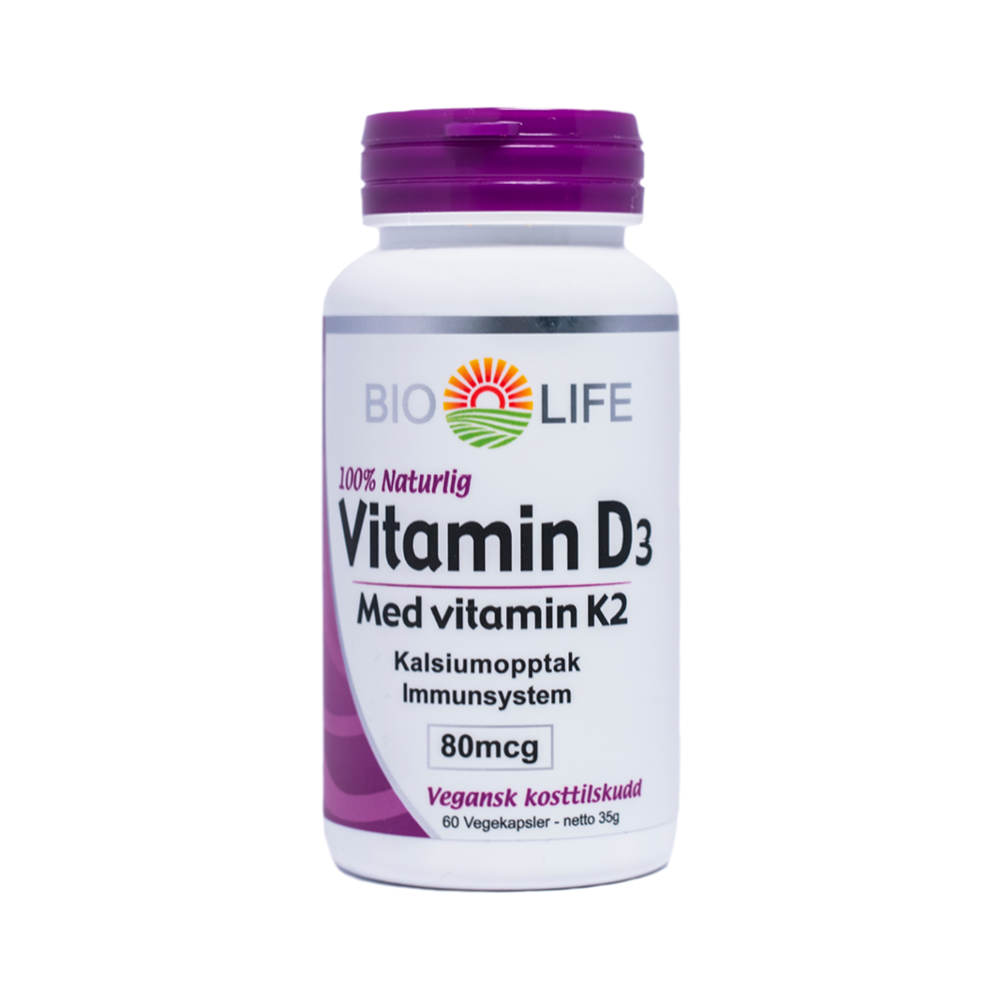 Bio Life Vitamin D3 med K2 - Støtter beinhelse | Vita.no